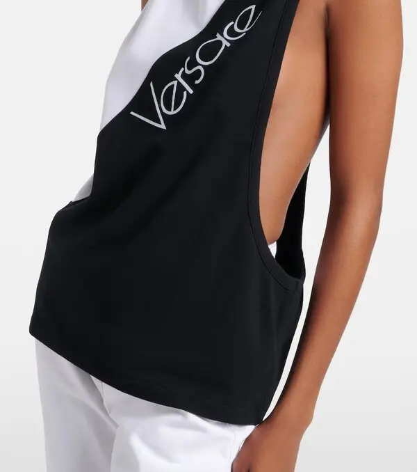 Versace Logo Embroidered Cotton-blend Tank Top