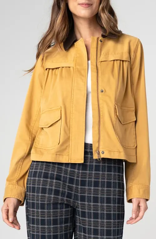 LIVERPOOL Cropped Jacket With Faux Leather Collar - Gold Rush