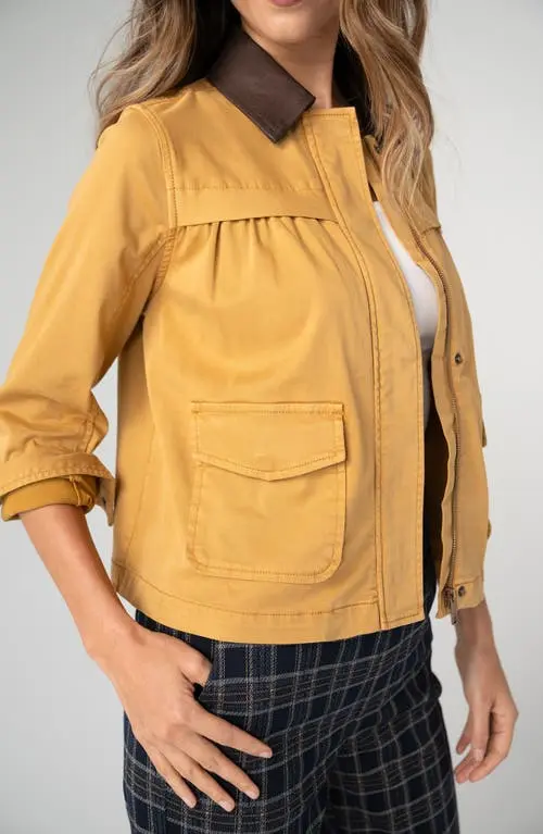 LIVERPOOL Cropped Jacket With Faux Leather Collar