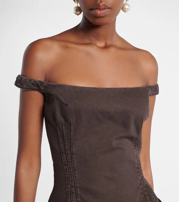 Magda Butrym Gathered Off-shoulder Denim Minidress