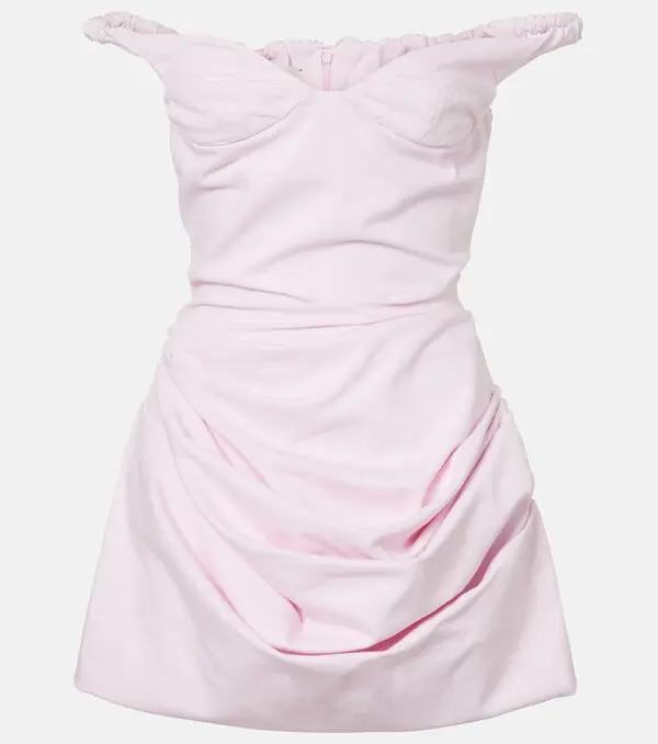 Magda Butrym Gathered Off-shoulder Denim Minidress - Pink
