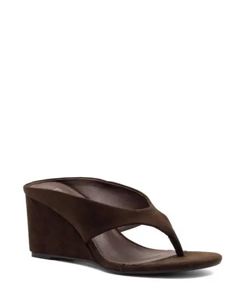 THERAPY AUSTRALIA Sera Wedge Thong Heel Sandals - Chocolate Microsuede