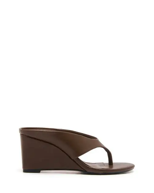 THERAPY AUSTRALIA Sera Wedge Thong Heel Sandals - Chocolate Smooth Pu