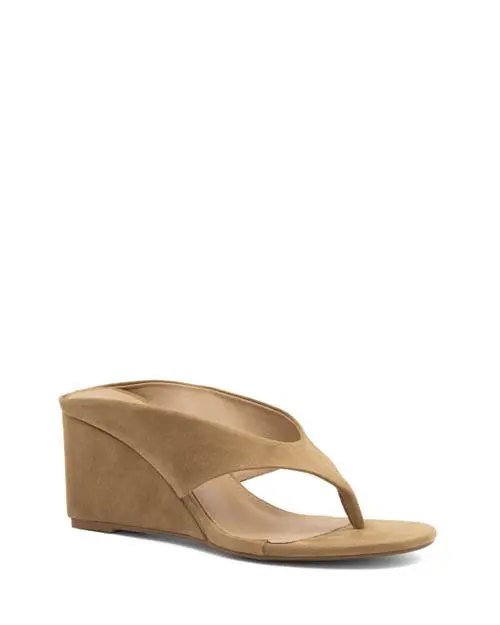 THERAPY AUSTRALIA Sera Wedge Thong Heel Sandals - Wheat Microsuede