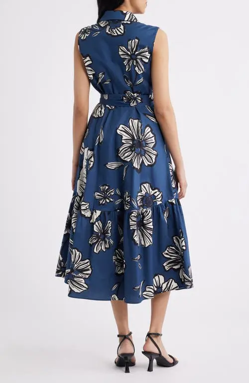 Sam Edelman Sleeveless Floral Tie Belt Midi Shirtdress