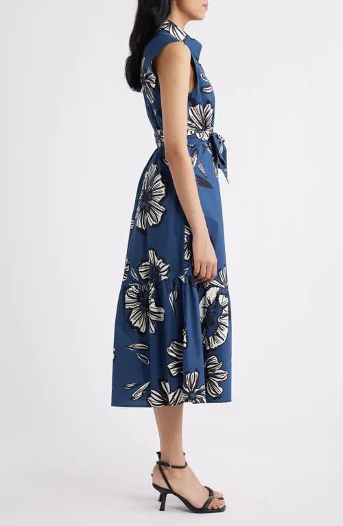 Sam Edelman Sleeveless Floral Tie Belt Midi Shirtdress