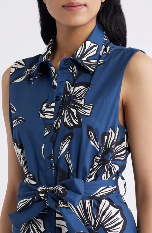 Sam Edelman Sleeveless Floral Tie Belt Midi Shirtdress