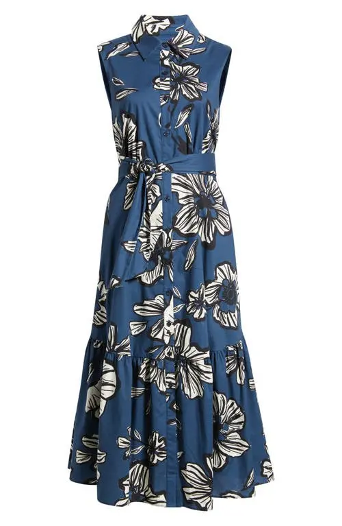 Sam Edelman Sleeveless Floral Tie Belt Midi Shirtdress