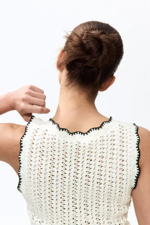 H&m Pointelle-knit Beach Dress With Scalloped Edges And Contrast Stitching