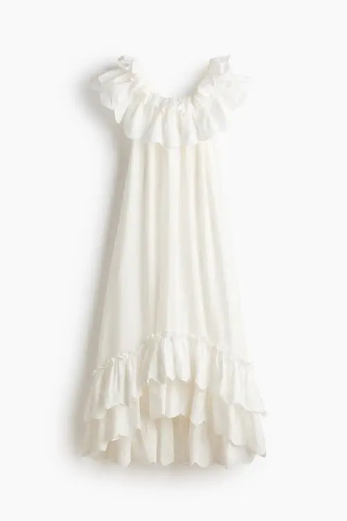 H&m Frill-trimmed Off-the-shoulder Dress - White
