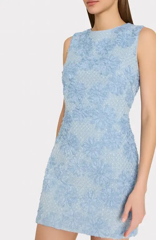 MILLY Ivette Tweed Floral Appliqué Shift Minidress