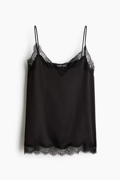 H&m Lace-trimmed Strappy Top - Black