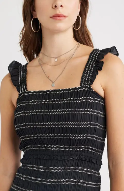 Treasure & Bond Ruffle Smocked Drop Waist Cotton Blend Mini Dress - Black