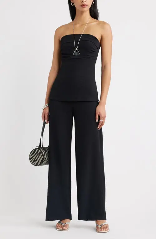 OPEN EDIT Puckered Crepe Bandeau Top - Black