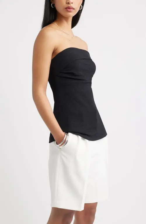 OPEN EDIT Puckered Crepe Bandeau Top - Black