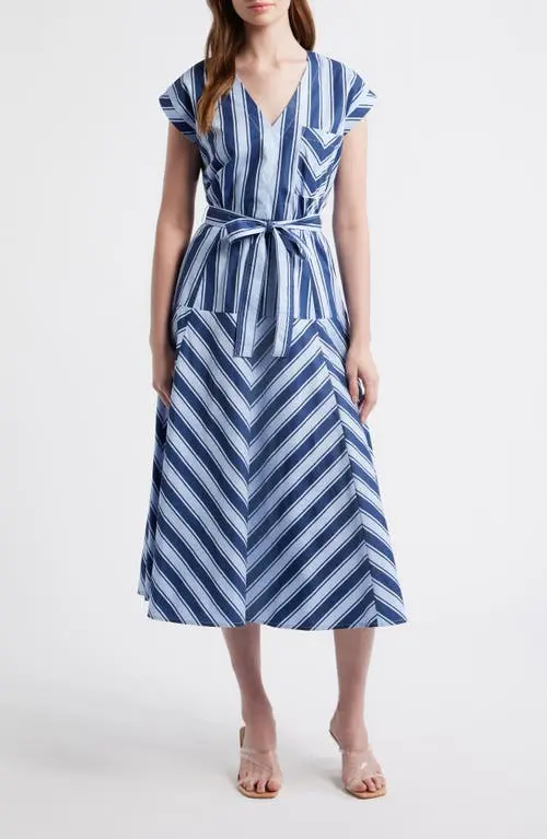ZOE AND CLAIRE Striped Tie Waist Maxi Dress - Blue Stripe