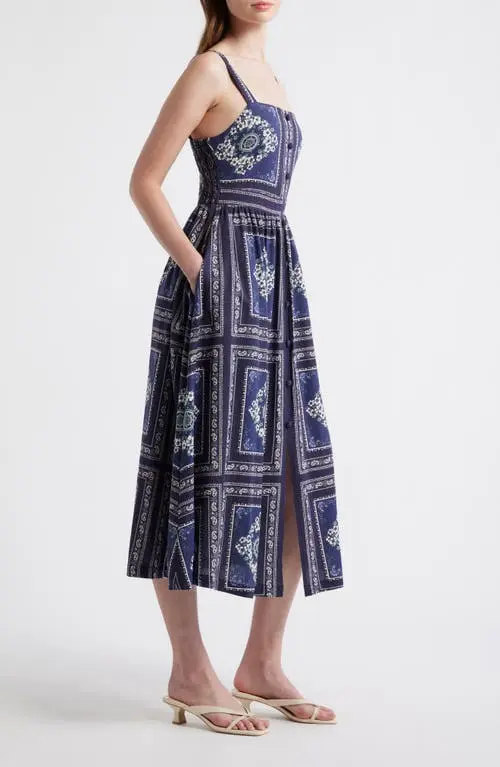 ZOE AND CLAIRE Sleeveless Printed Cotton & Linen Midi Dress