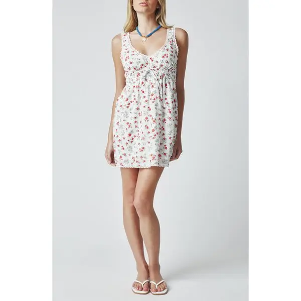 FLORENCE BY MILLS Ditsy Floral Lace Trim Minidress - White/cayenne