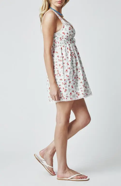 FLORENCE BY MILLS Ditsy Floral Lace Trim Mini Dress - White/cayenne