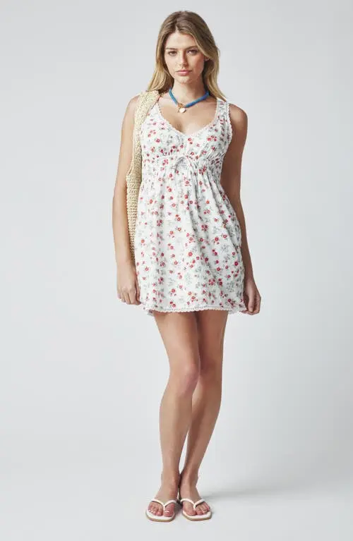 FLORENCE BY MILLS Ditsy Floral Lace Trim Mini Dress - White/cayenne