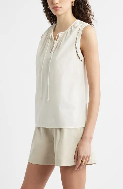 Nordstrom Lace Inset Tie Front Top - Ivory Tofu