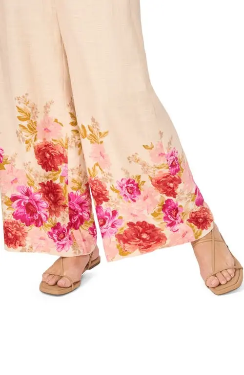 Halogen Wide Leg Floral Print Linen Blend Pants