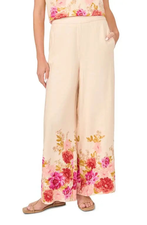 Halogen Wide Leg Floral Print Linen Blend Pants