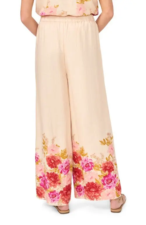 Halogen Wide Leg Floral Print Linen Blend Pants