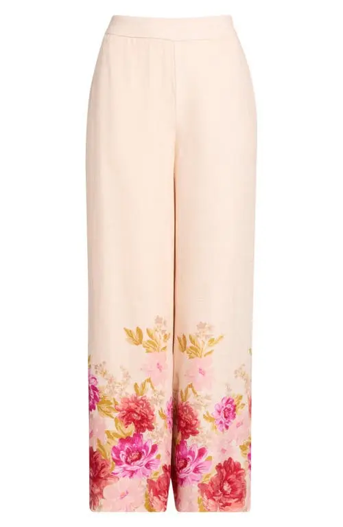 Halogen Wide Leg Floral Print Linen Blend Pants