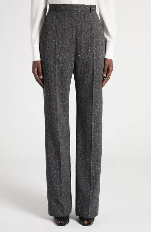 Alexander McQueen High Waist Wool Blend Slub Straight Leg Pants - Grey