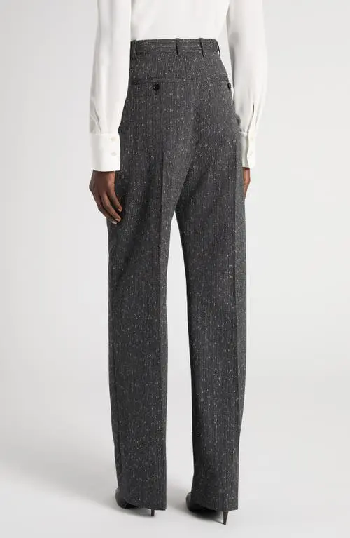 Alexander McQueen High Waist Wool Blend Slub Straight Leg Pants