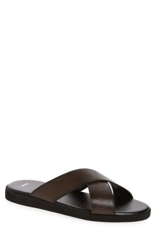 BOSS Darrel Crisscross Slide Sandal - Dark Brown