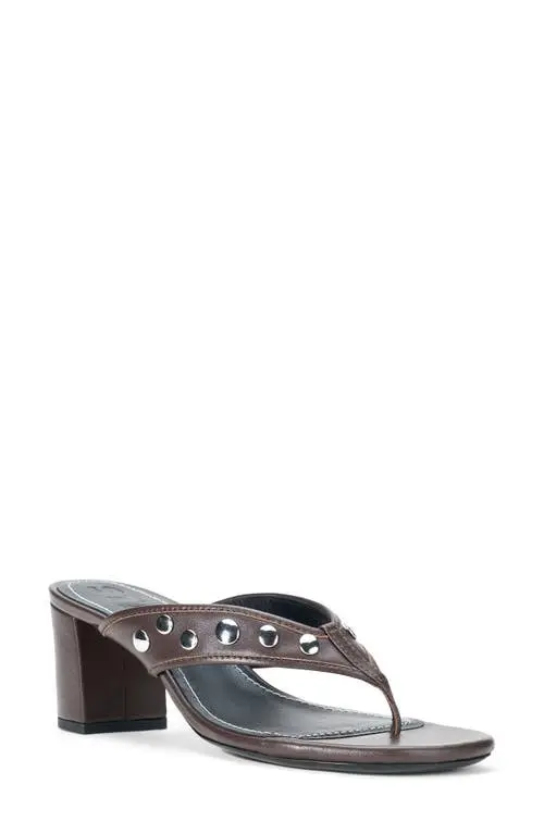 Staud Nova Studded Thong Block Heel Sandal - Espresso Studs