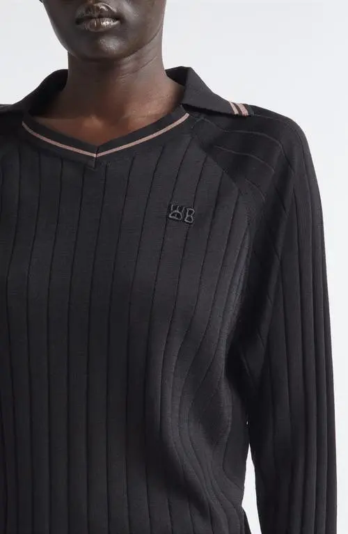 WALES BONNER Roots Long Sleeve Rib Polo