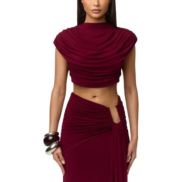 Naked Wardrobe Smooth Draped Crop Top - Sangria