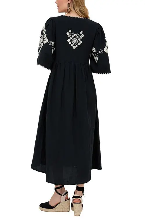 RAFFYA Arianna V-neck Embroidered Maxi Dress