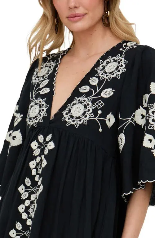 RAFFYA Arianna V-neck Embroidered Maxi Dress