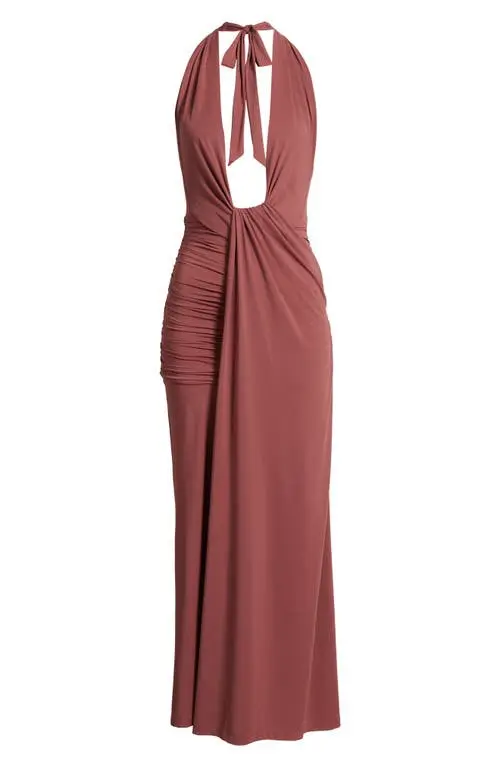 Bardot Plunging Halter Neck Maxi Dress