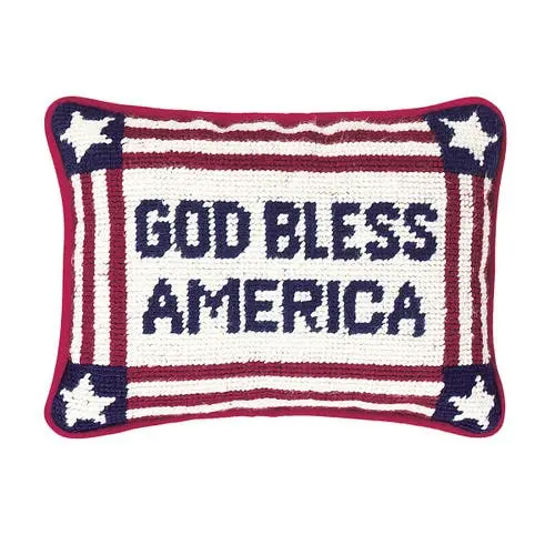 C&F HOME Patriotic "god Bless America" Needlepoint Mini Accent Pillow - Blue