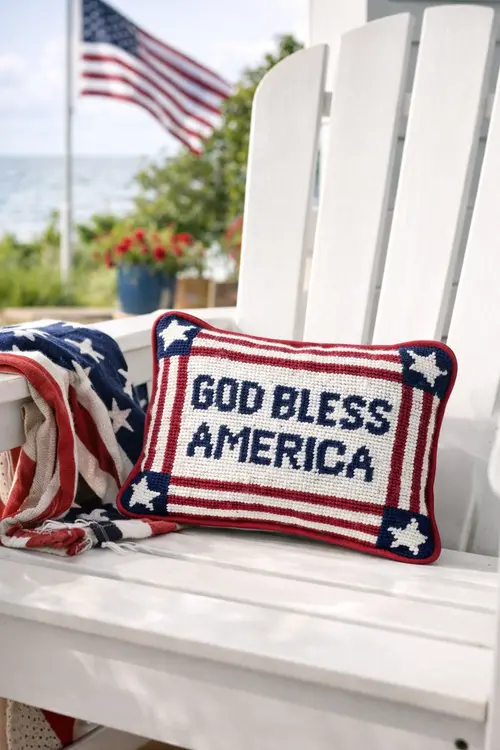 C&F HOME Patriotic "god Bless America" Needlepoint Mini Accent Pillow