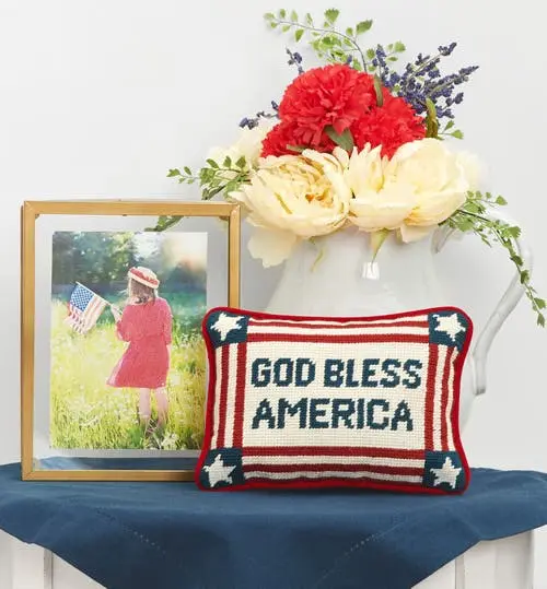 C&F HOME Patriotic "god Bless America" Needlepoint Mini Accent Pillow