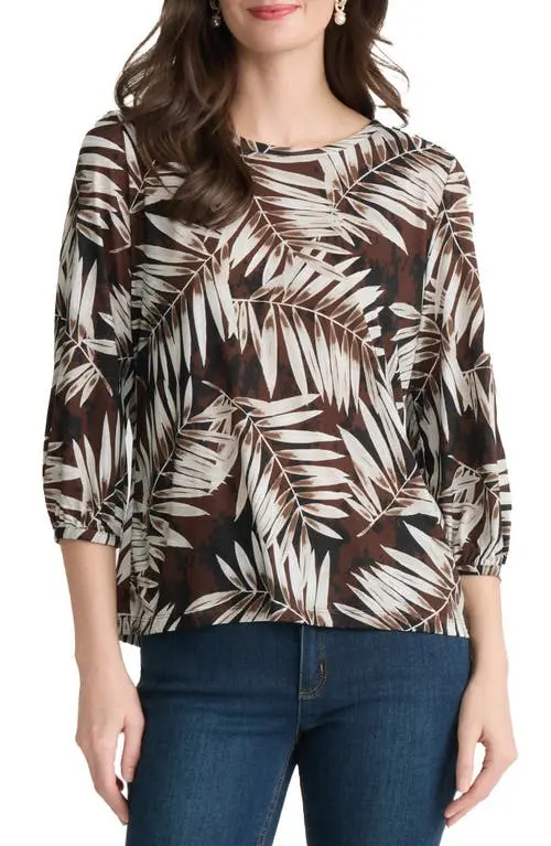 Jones New York Button Shoulder Palm Print Top - Fudge Multi