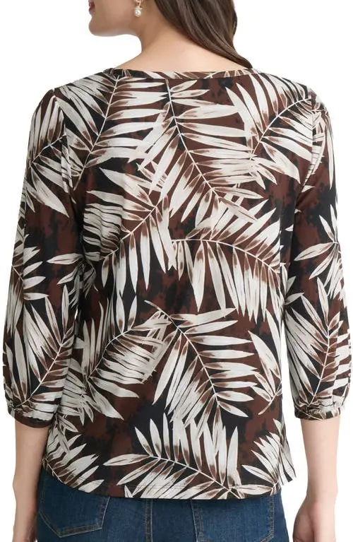 Jones New York Button Shoulder Palm Print Top