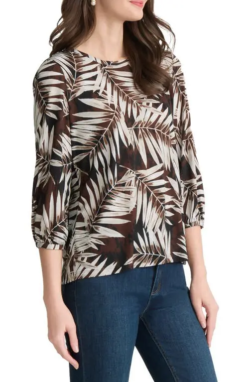 Jones New York Button Shoulder Palm Print Top