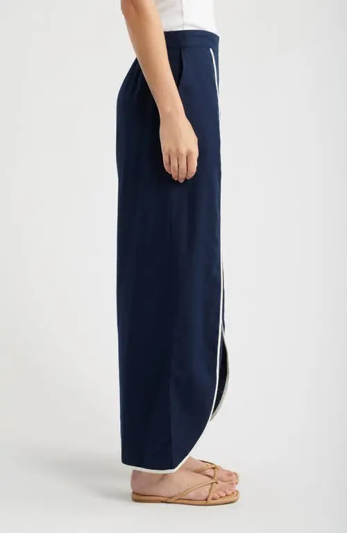 NIC+ZOE Piped High Waist Split Hem Cotton & Linen Pants