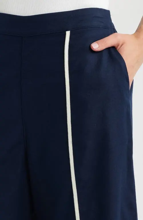NIC+ZOE Piped High Waist Split Hem Cotton & Linen Pants