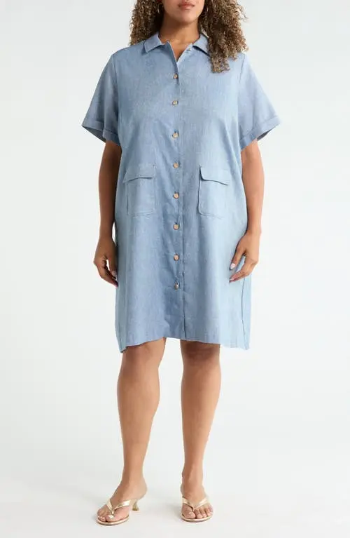 Halogen Button-up Pocket Shirtdress - Medium Chambray