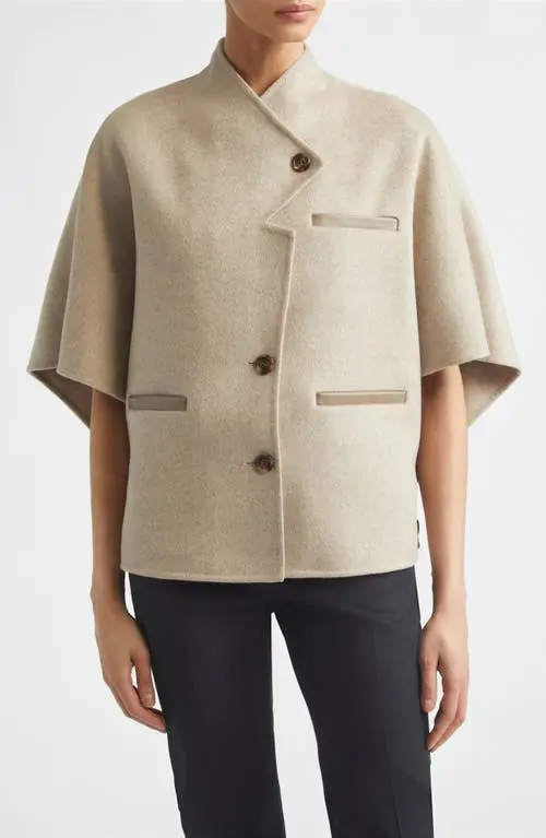 Max Mara Cashmere Cape With Leather Trim - Stone