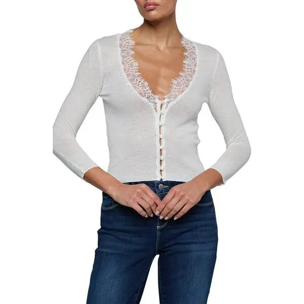 L'Agence Eluna Lace Detail Cardigan - Ivory