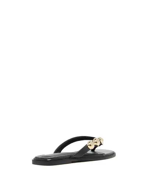 THERAPY AUSTRALIA Guise Square Toe Thong Sandal With Gold Embellishments - Black Smooth Pu
